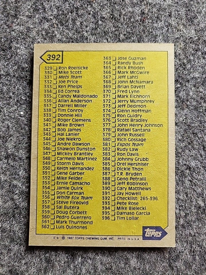 1987 Topps - Checklist #392 Cards 265-396 + 5 Random Bonus Cards! | eBay