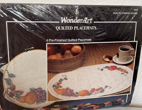 WonderArt Stamped Quilted Place Mat Cross Stitch Kit Fruit 9074 set of ...