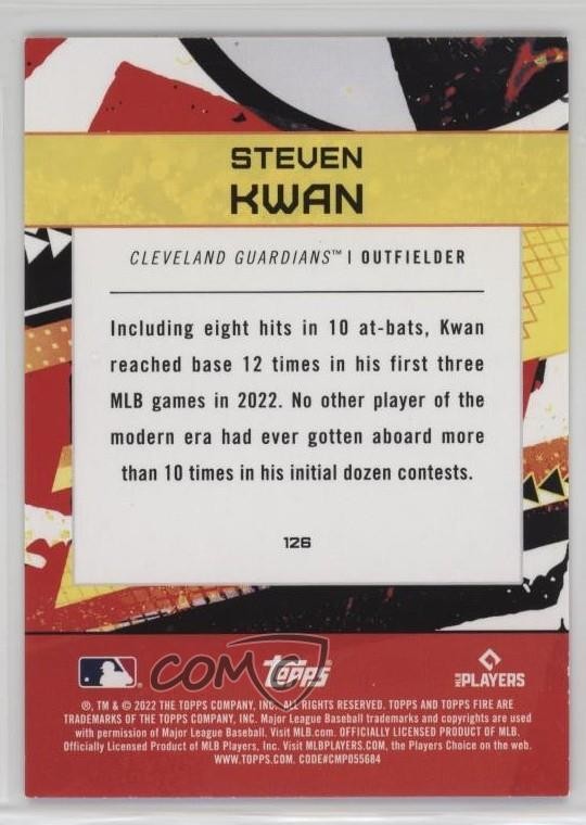 2022 Topps Fire Flame Steven Kwan #126 2y0 | eBay UK