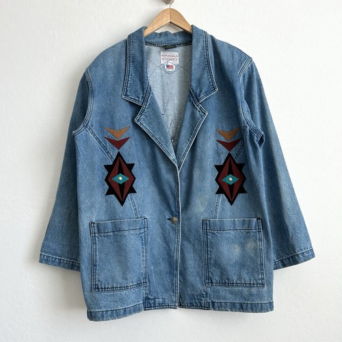 Sundance Denim Jacket Blazer Women Large VTG Southwest Moxie Lily Wolf ...