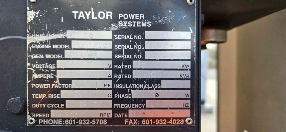 20KW Taylor Power Generator 4LE1 Isuzu Diesel 516 Hrs. TESTED '00 | eBay