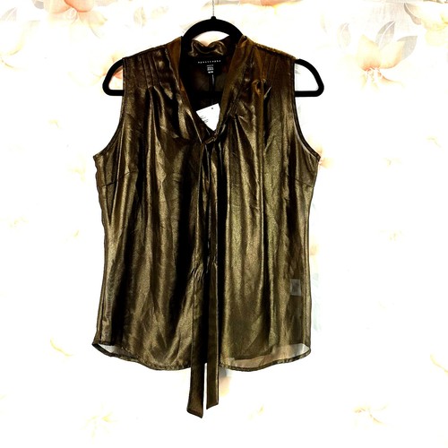 Apostrophe Top Women’s Brown Sheer Front Tie Button Up Band Collar V ...