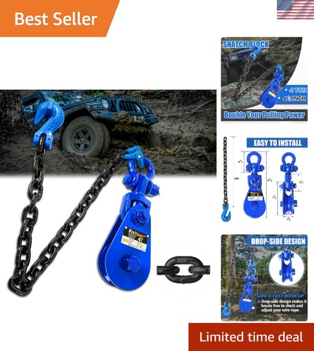 4 Tons Snatch Block with G100 Chain | 4 1/2" Sheave for 1/2" Inch Wire ...