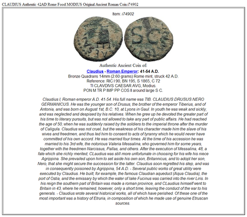 CLAUDIUS Authentic 42AD Rome Food MODIUS Original Ancient Roman Coin ...