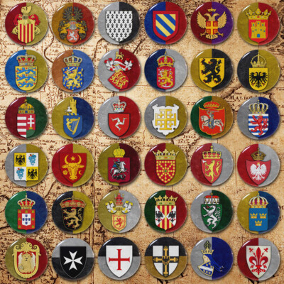 Medieval Coat of Arm With Crown Pin Backs Middle Ages Emblem Badge 58mm ...