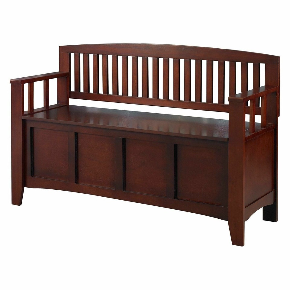 Walnut Finish Wooden Storage Bench Flip Top Entryway Bedroom Hallway ...