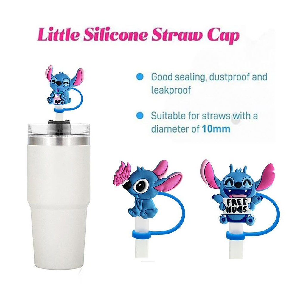1-8Pcs MINISO Stitch Straw Cover Cap Cartoon Drink Straw Plug Reusable ...