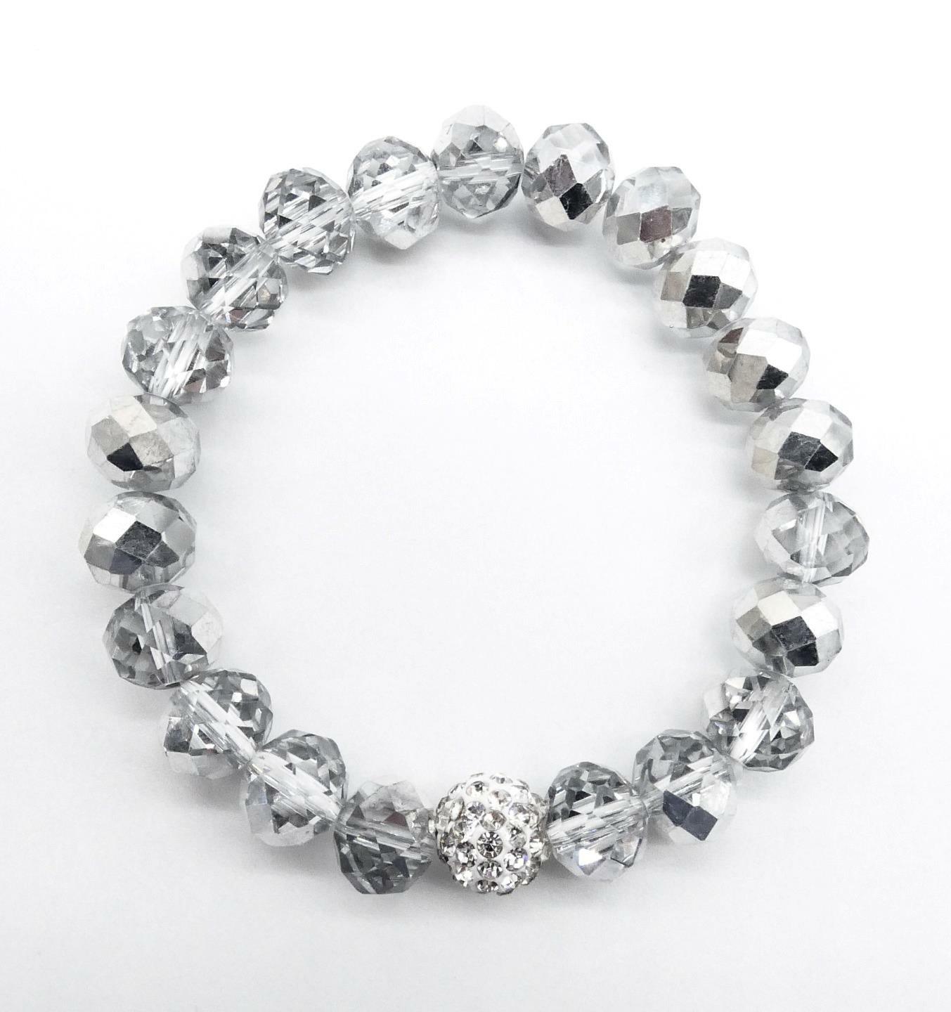 SPARKLE CHIC White Pave Crystals Bead Silver Hematite Crystals Stretch ...
