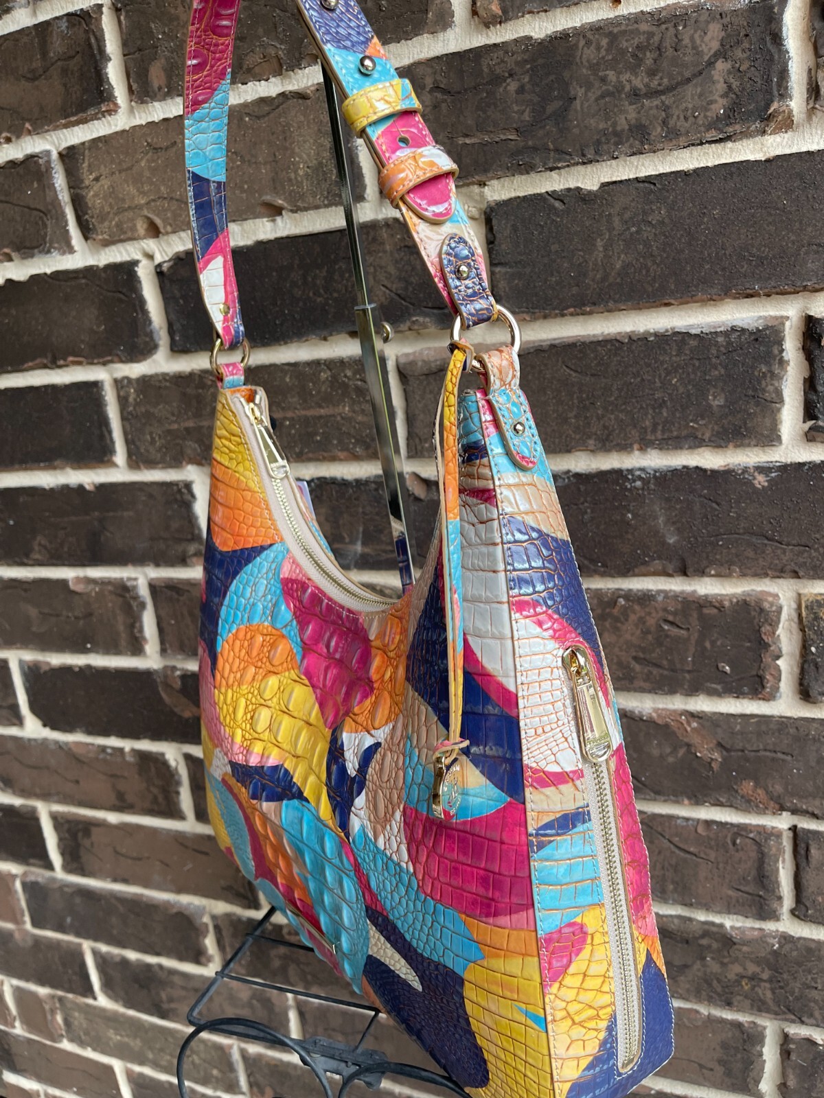 NWT Brahmin Melbourne Expression Tabitha Shoulder Bag pink yellow blue ...
