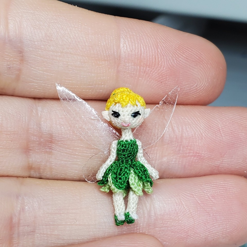 Tiny Tinker Bell Fairy. Crocheted doll Miniature. Micro Disney. Microtoysby | eBay