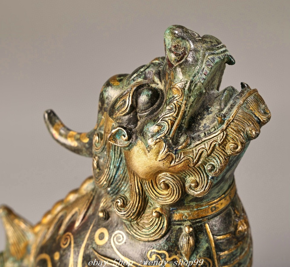 6.3"Old Dynasty Bronze Ware Gilt PiXiu Phylactery Guardian Beast Statue ...