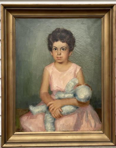 Large Signed Marie Hull Oil on Canvas Painting Portrait of a Young Girl ...
