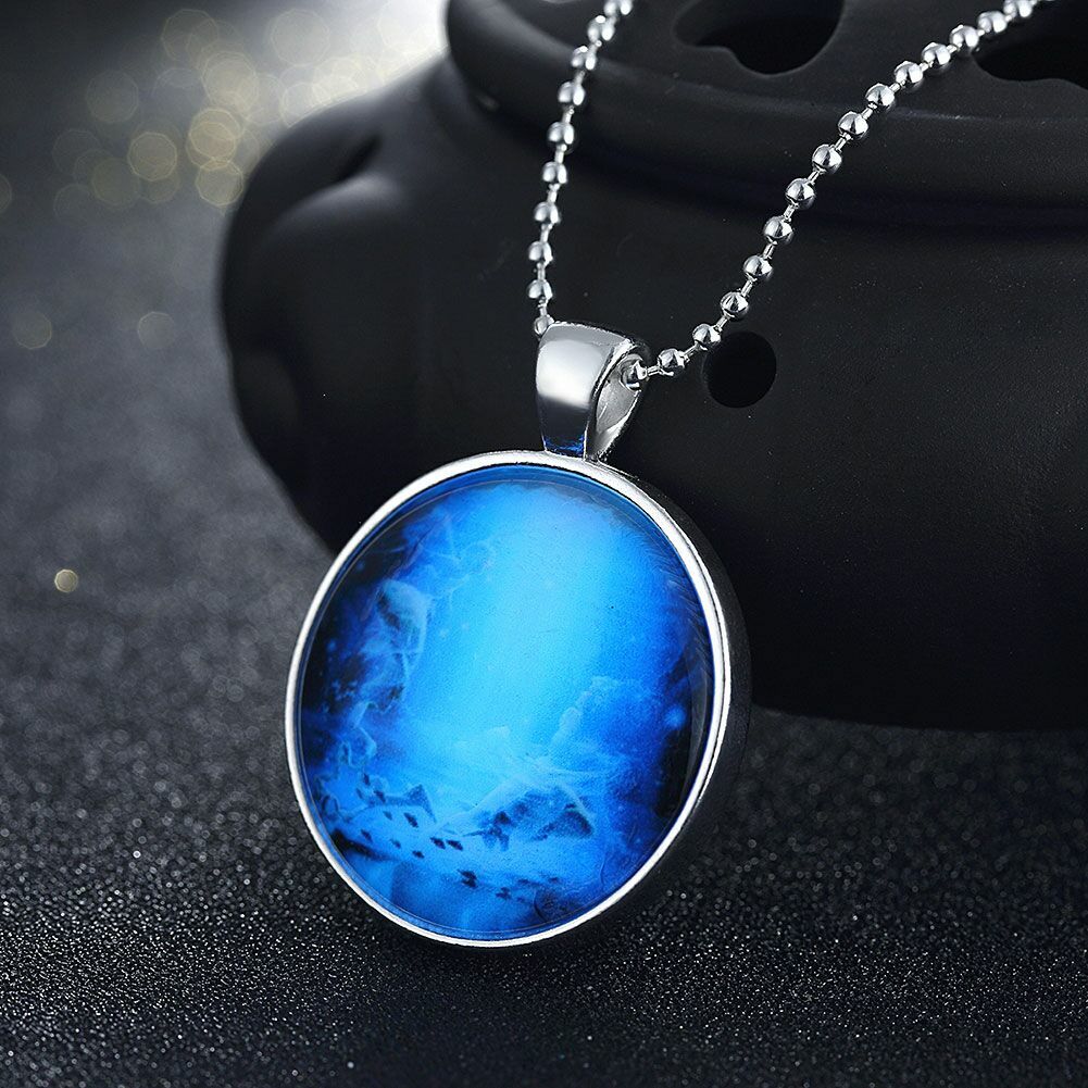 Mens Womens 925 Sterling Silver Round Blue Pendant Bead Link Chain ...