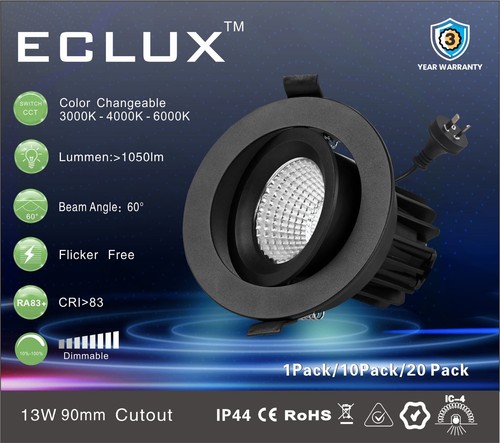 LED Downlight 13W Dimmable Recessed 90MM Adjustable Angle Tri-Color CCT Indoor | eBay