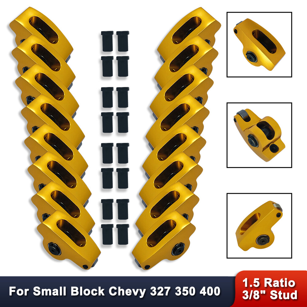 For Chevy SBC 350 400 1.5 Ratio 3/8" Stud Gold Roller Aluminum Rocker ...