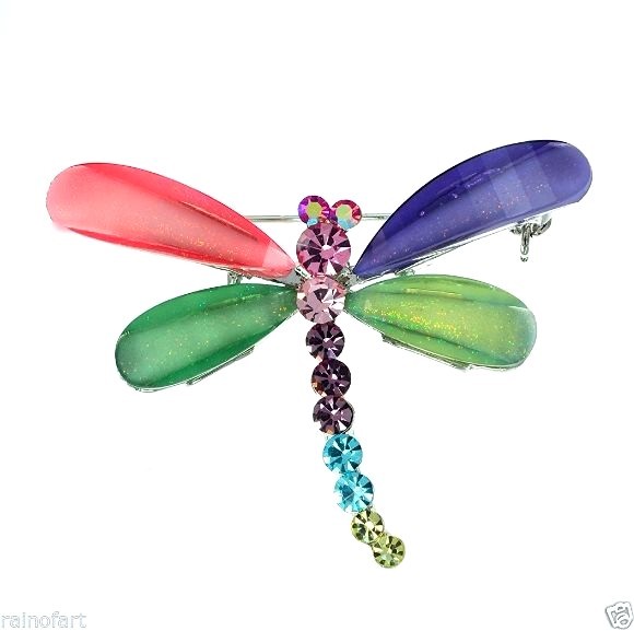 Dragonfly Multi Color Wings Made With Swarovski Crystal Brooch Jewelry ...