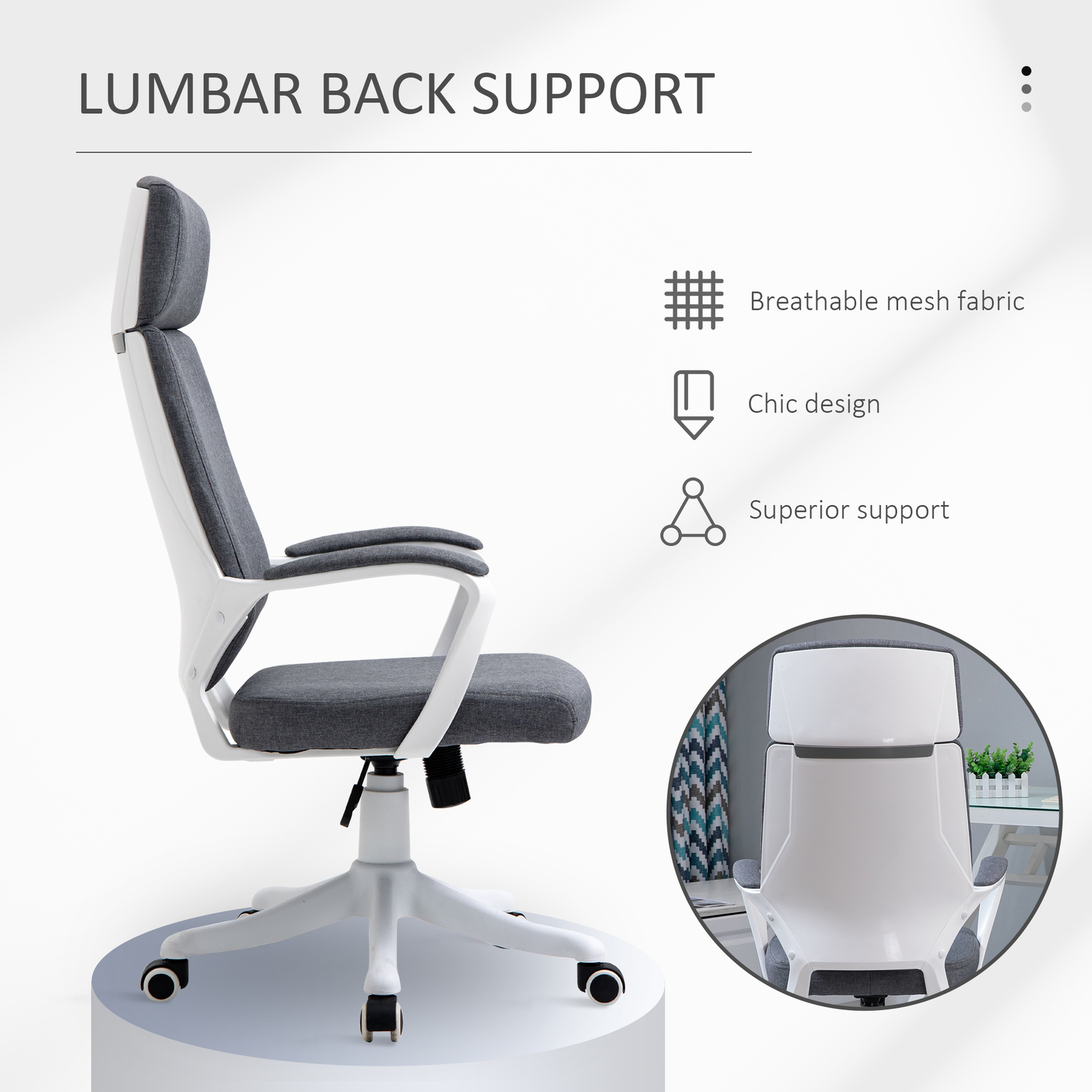High Back Swivel Office Chair with Lumbar Back Support, Adjustable ...