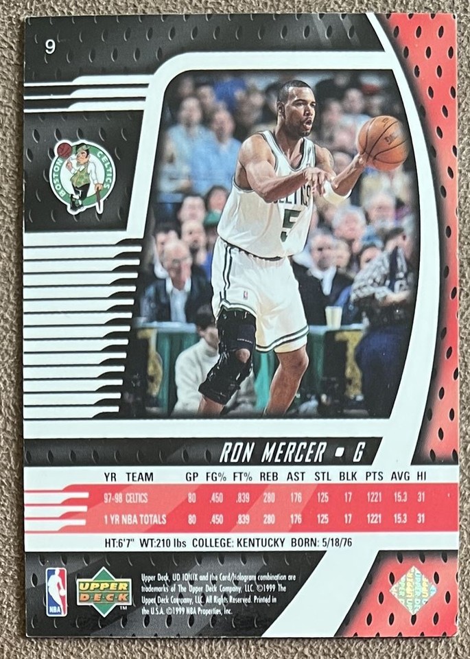 1998-99 Upper Deck Ionix Ron Mercer Boston Celtics #9 NBA Basketball | eBay