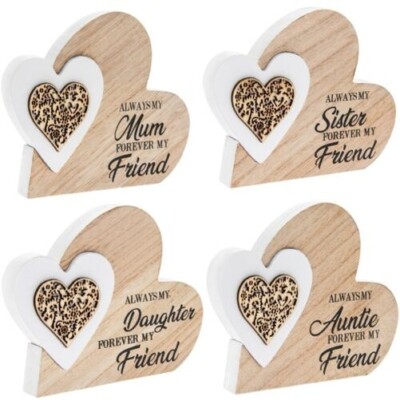 Wooden Double Interlocking Heart Plaque - Choose Design | eBay