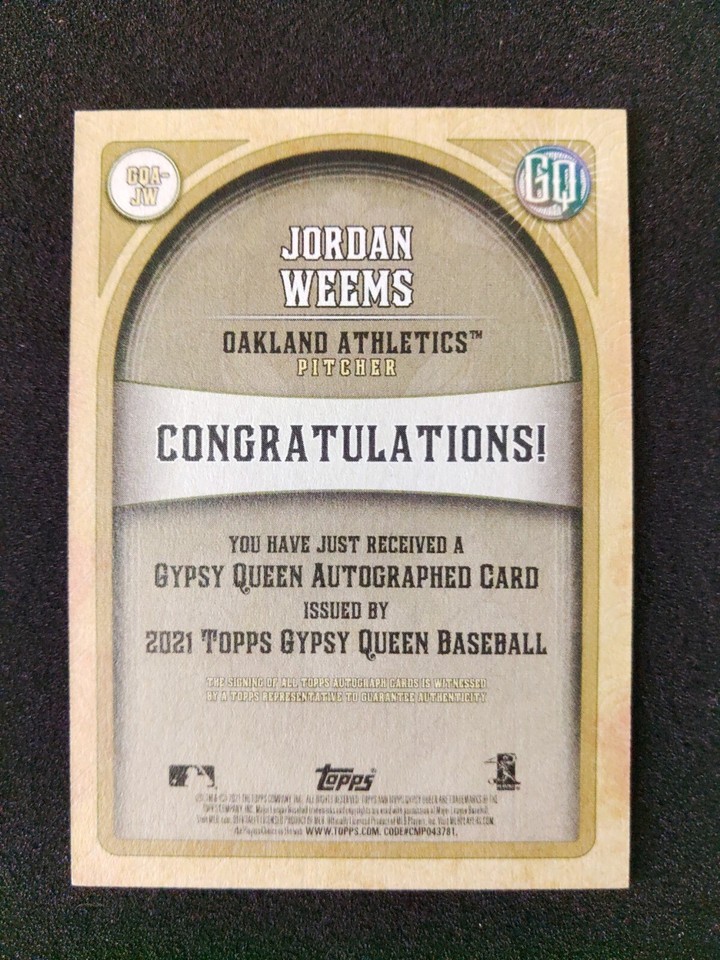 2021 Topps Gypsy Queen Jordan Weems RC Auto #GQA-JW Athletics | eBay