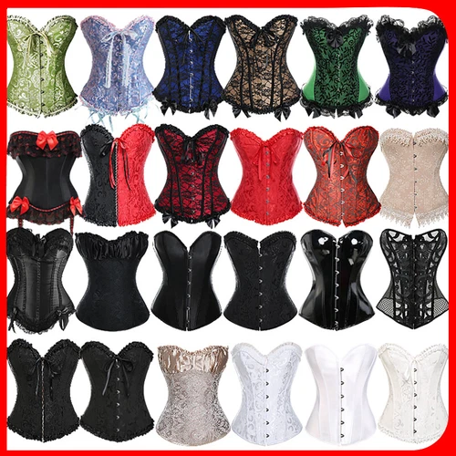 Women Boned Lace Up Overbust Bustier Burlesque Basque Top Brocade ...