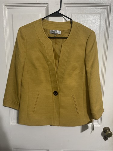 Kasper Women’s 8 3/4 Sleeve Mustard Yellow Single Button Blazer NWT | eBay