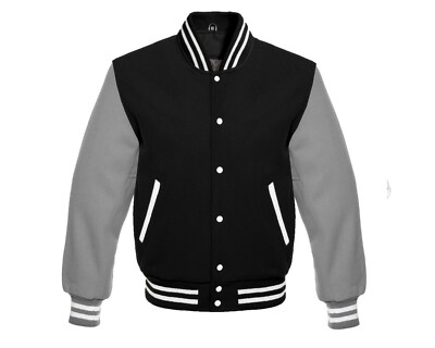 Wool Black Body & Gray Sleeves Varsity Jacket Letterman Wool Black Body & Gray Sleeves Varsity Jacket Letterman