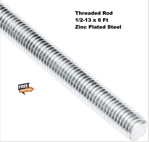 1/2-13 All Thread 6 Ft Threaded Rod Zinc Plated Steel 72" Long | eBay