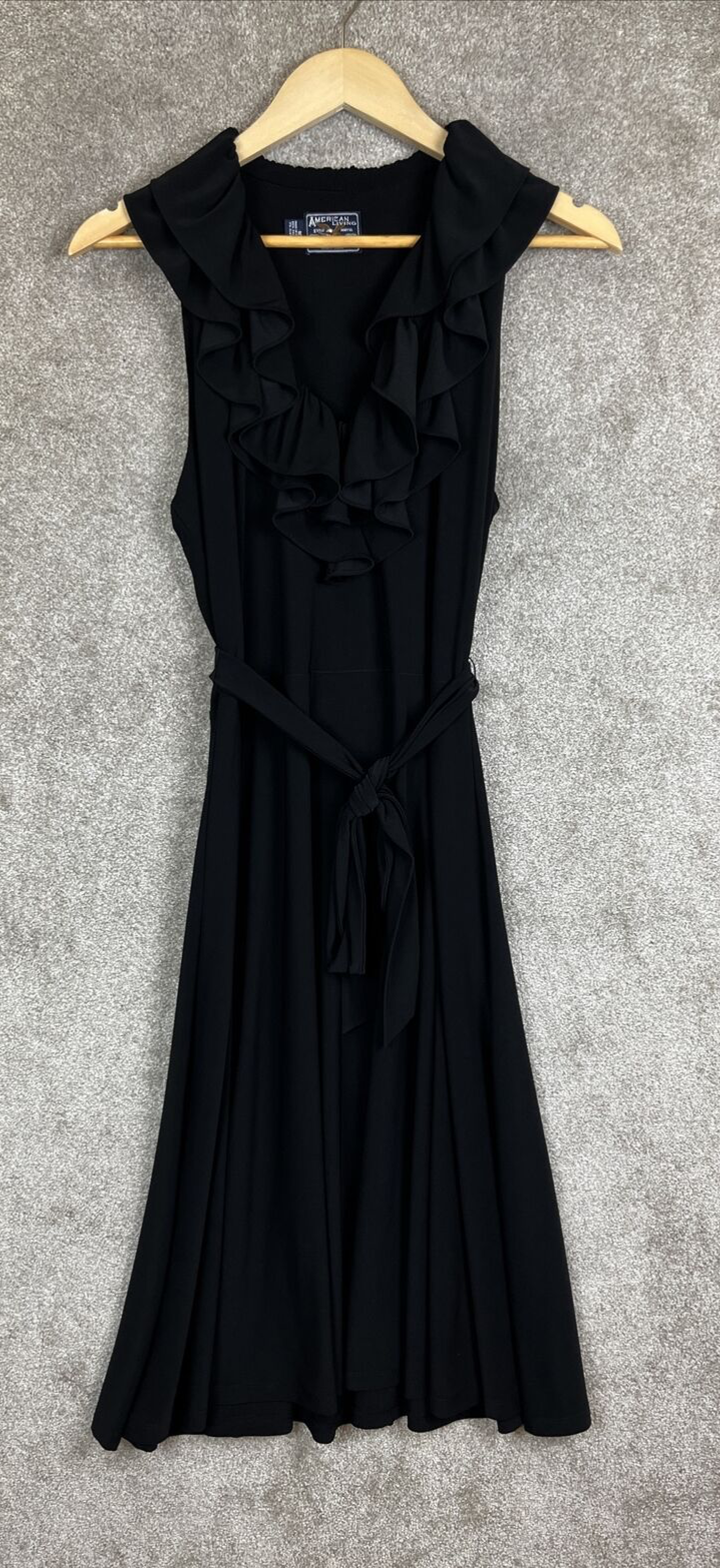 American Living Dress Womens 10 Black Sleeveless Ruffle Belted Stretch ...