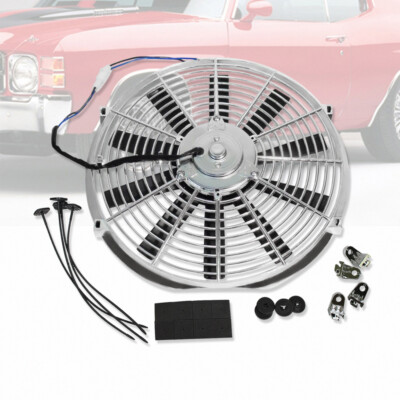 Chrome 14" Straight Blade Electric Cooling Fan Reversible Fan 12V ...