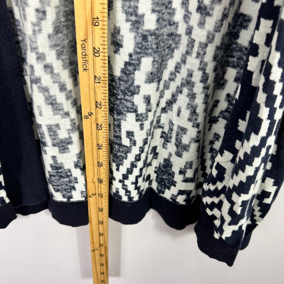Talbots Cardigan Womens M Blue Ivory Geometric Knit Open Front Cotton ...