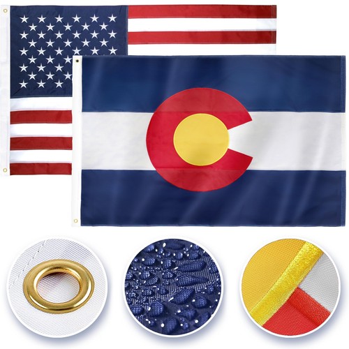 Colorado + USA Flags 3x5 Feet Combo Pack - Embroidered 210D Nylon Flags ...