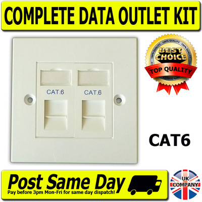 Cat6 2 Way Data Network Outlet Kit, Faceplate, Modules. LAN Ethernet ...
