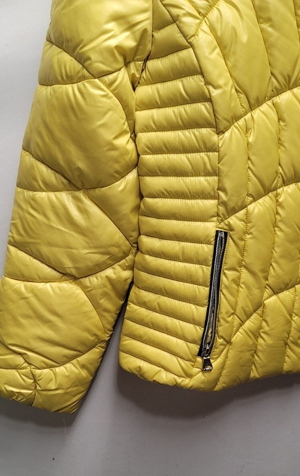 Guess Womens Puffer Jacket Large Yellow Nwt Zip Pockets Winter USA Coat ...