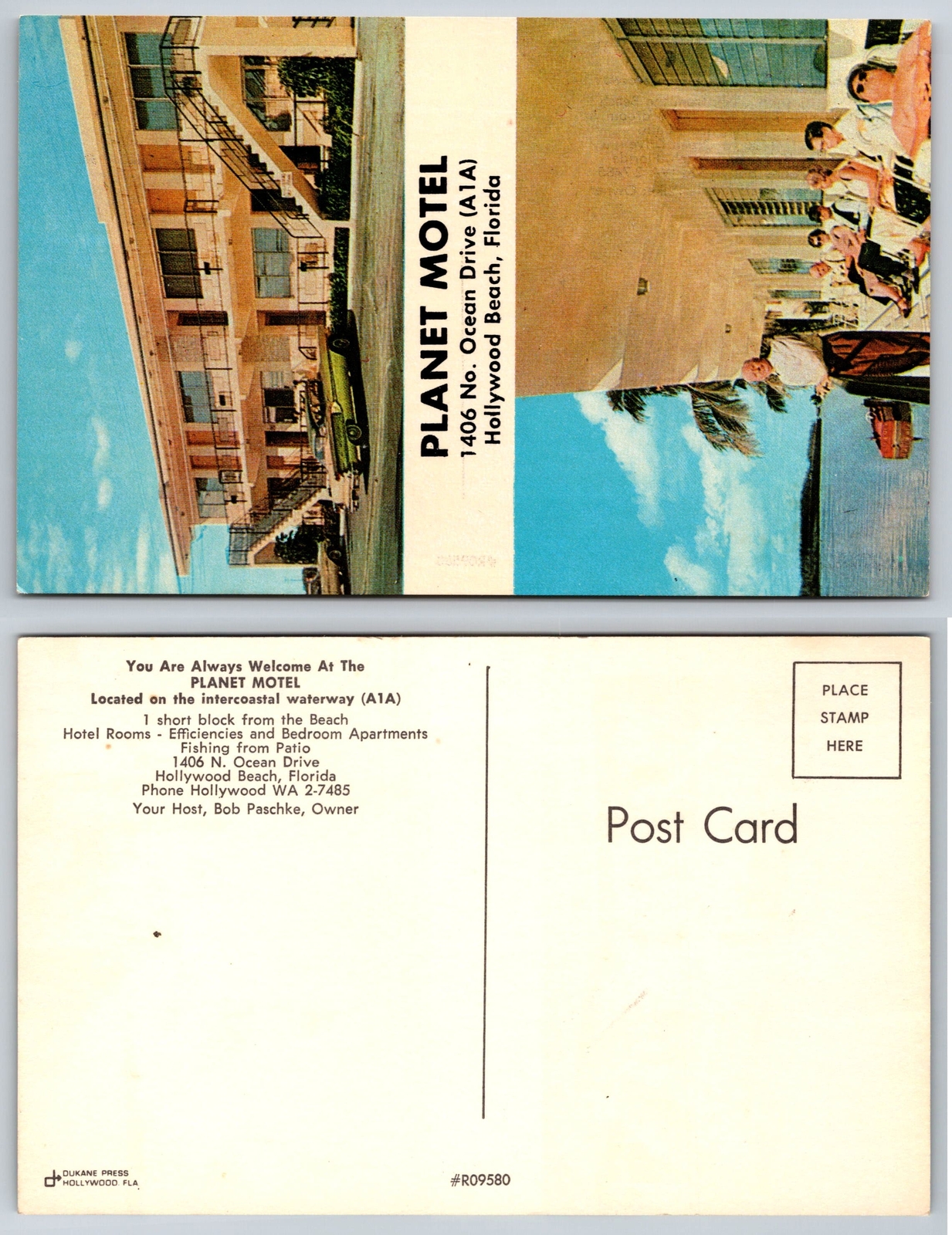 postcard - PLANET MOTEL, Hollywood Beach, Florida - 1950s | eBay