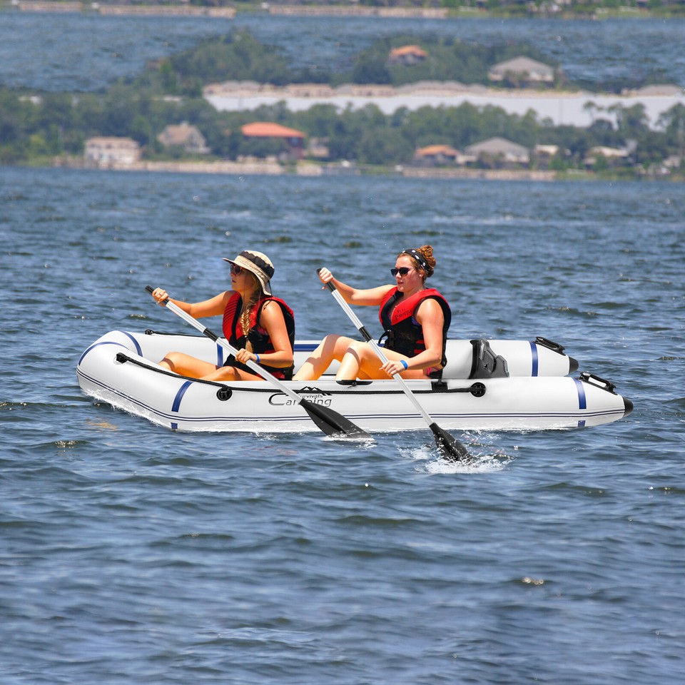 10ft Inflatable Fishing Boat Raft Dinghy Pontoon with Foot Pump Paddles ...