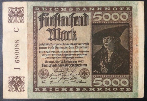 1922 GERMANY PAPER MONEY - 5,000 MARK BANKNOTE! | eBay