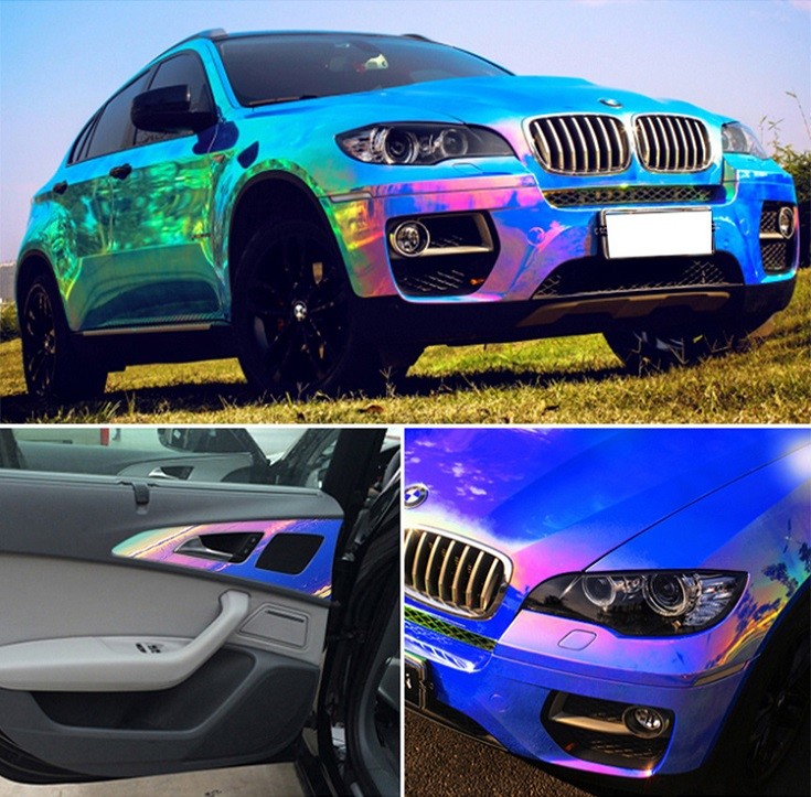 53" X 8" Holographic Rainbow Sky Blue Neo Chrome Car Vinyl Sticker Film ...