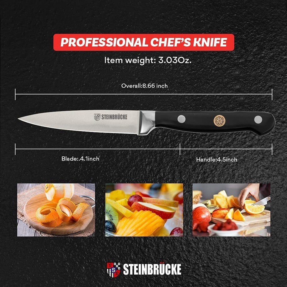 5" Stainless Steel Sharp Paring Knife Ergonomic Handle for Cutting and ...
