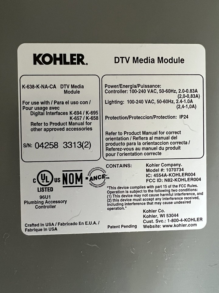 Kohler DTV Media Module K-638–K-NA | eBay