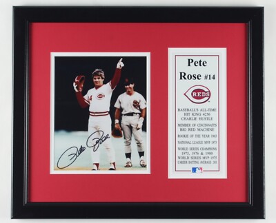 Pete Rose Autographed & Framed 17.5 x 21 Reds Photo W Stats JSA COA | eBay