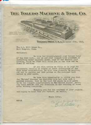 Vintage Illustrated Letterhead TOLEDO MACHINE & TOOL CO 1918 | eBay