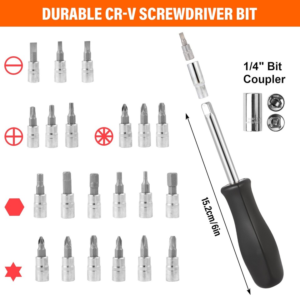 46pcs Metric Socket Set Ratchet Torx.Wrench Kit 1/4" Drive Repair Tool ...