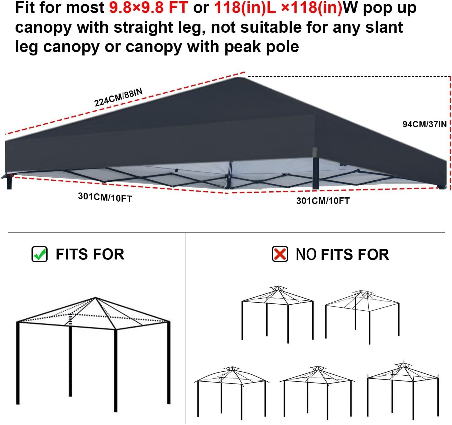 Waterproof Canopy Replacement Top - Fits Most 10x10 Canopy Frames ...