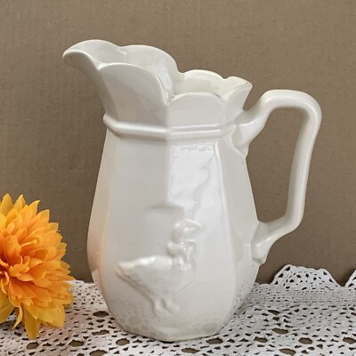 Vtg McCoy Ceramic White Pitcher Embossed Goose Duck 8" T x 4" D USA ...