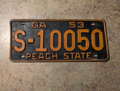 Vintage 1953 Georgia Peach State Auto Car License Plate S-10050 | eBay