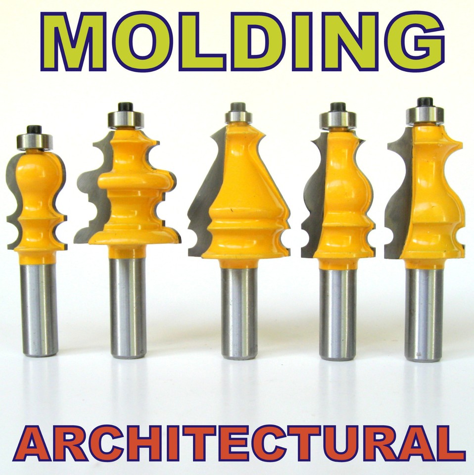 5 pc 1/2" Shank Architectural Specialty Molding 1 Router Bit set sct ...
