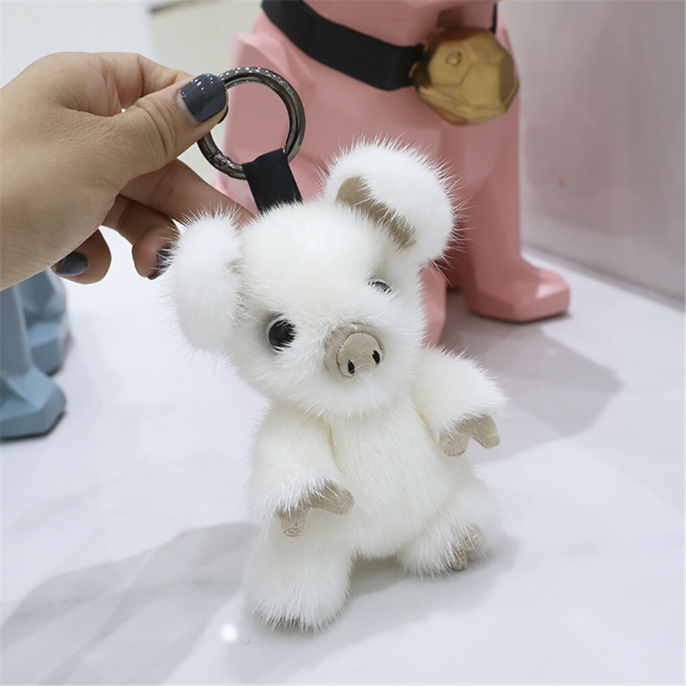 Cute Real Mink Fur Pig Keychain Fur Ball Pompom Car Phone Bag Charm ...
