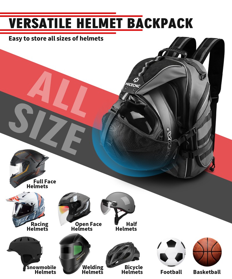 NICECNC Motorcycle Helmet Backpack Large Capacity Helmet Backpack Bag ...