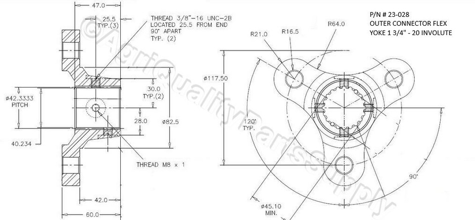 Rhino Spider Yoke with 1 3/4"-20 Spline for Flex Coupler Shaft ...